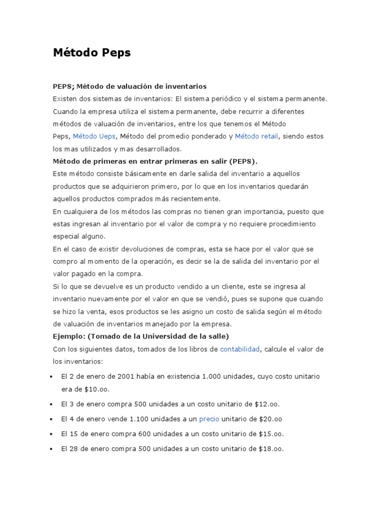 Método PEPS en Valuación de Inventarios | PDF