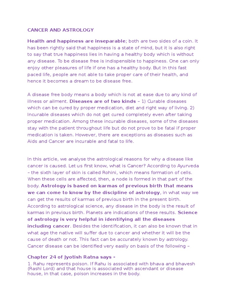 Cancer in Vedic Astrology | PDF | Planets In Astrology | Hindu Astrology