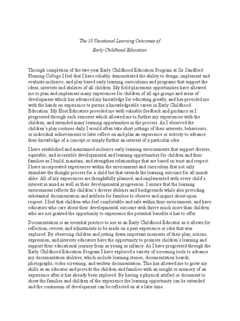 Vocational Outcomes in Early Childhood Education | PDF | Early ...