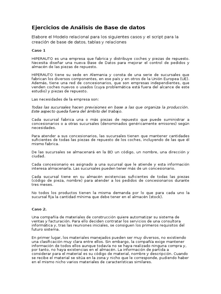 Problemas de Base de Datos | PDF | Presupuesto | Bases de datos