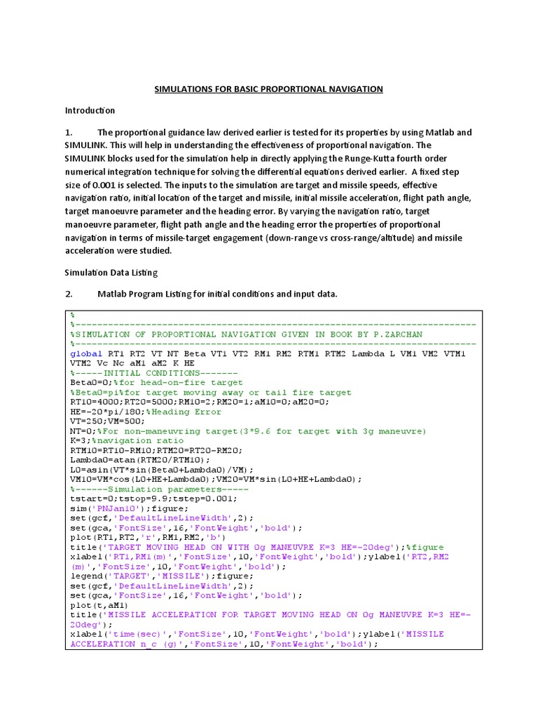 Matlab Simulations For Basic Proportional Navigation | PDF | Simulation | Applied Mathematics