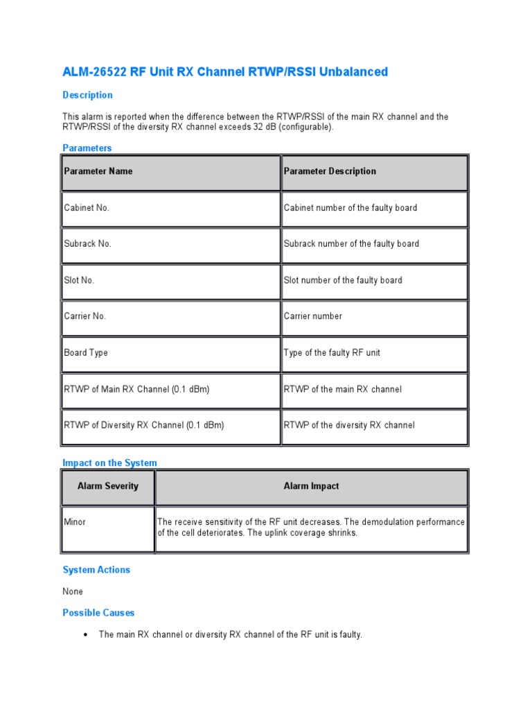 RX Channel RTWP/RSSI Imbalance Alarm | PDF | Science & Mathematics ...