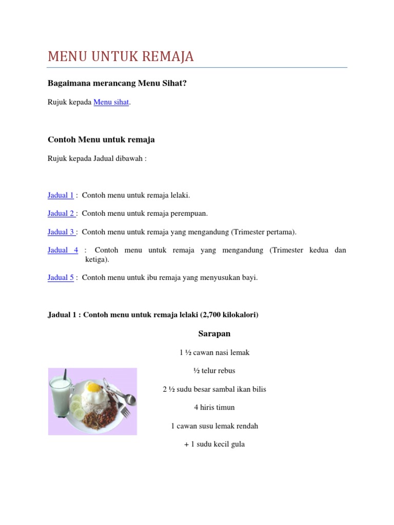 Menu Makanan Remaja | PDF