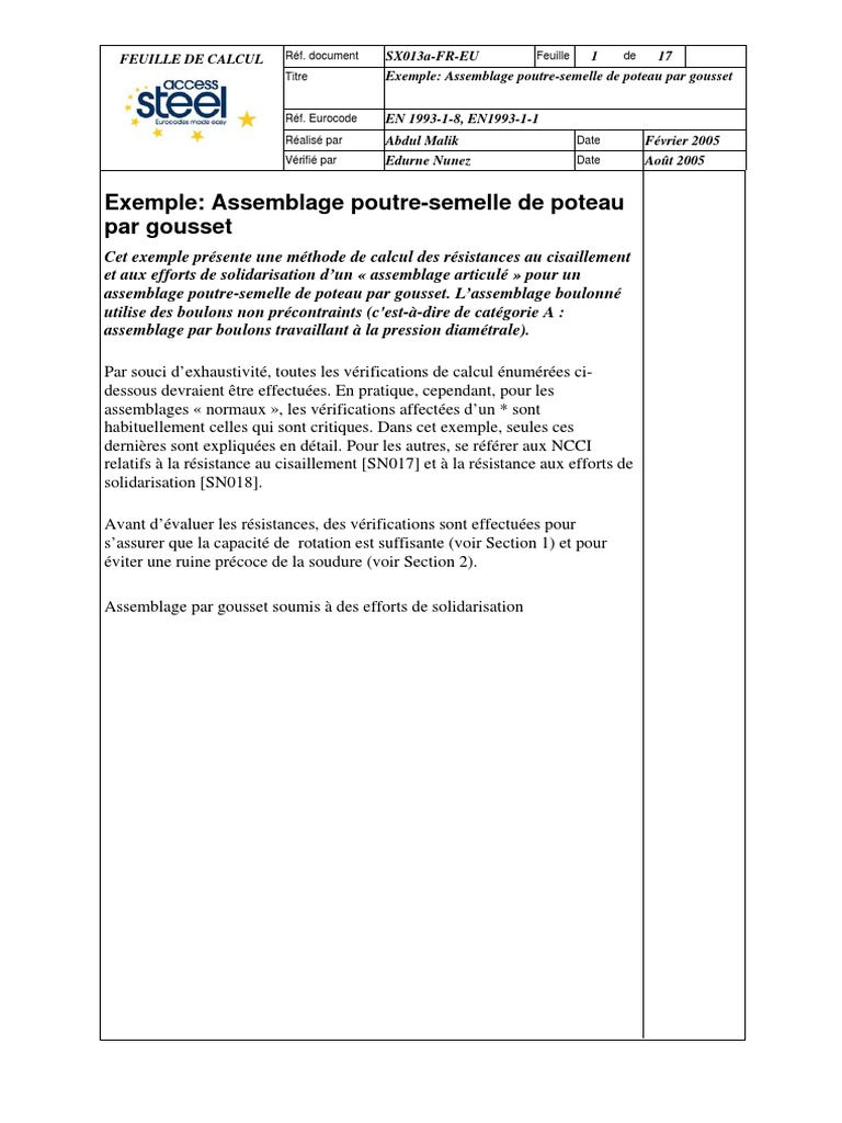 Assemblage Poutre-Semelle de Poteau Par Gousset | PDF | Contrainte de ...