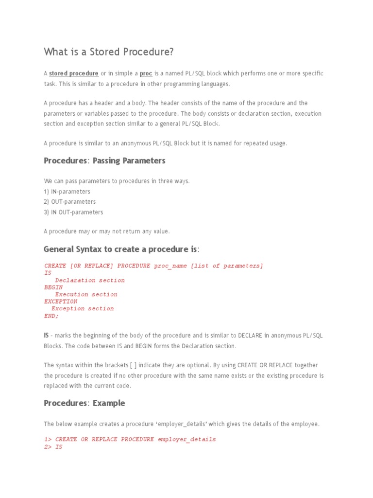 Understanding Stored Procedures in PL/SQL | PDF