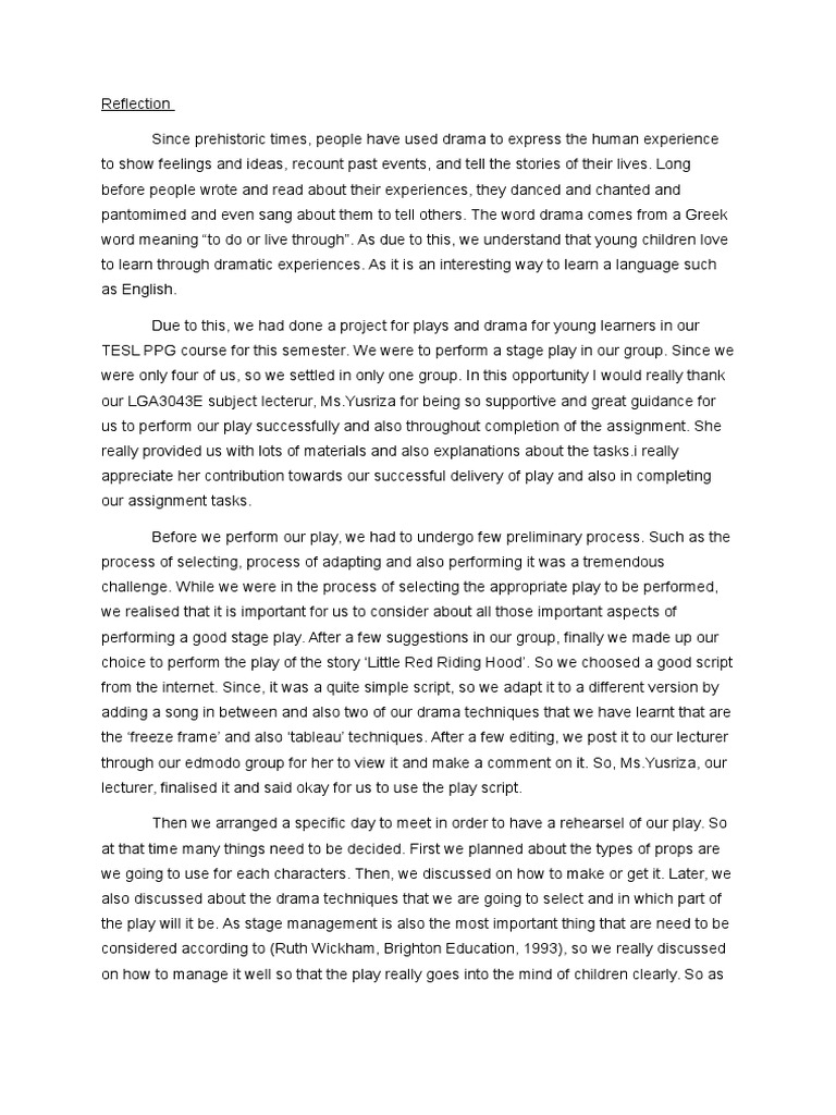 Children's Drama Project Reflection | PDF | Cognition | Teaching And ...