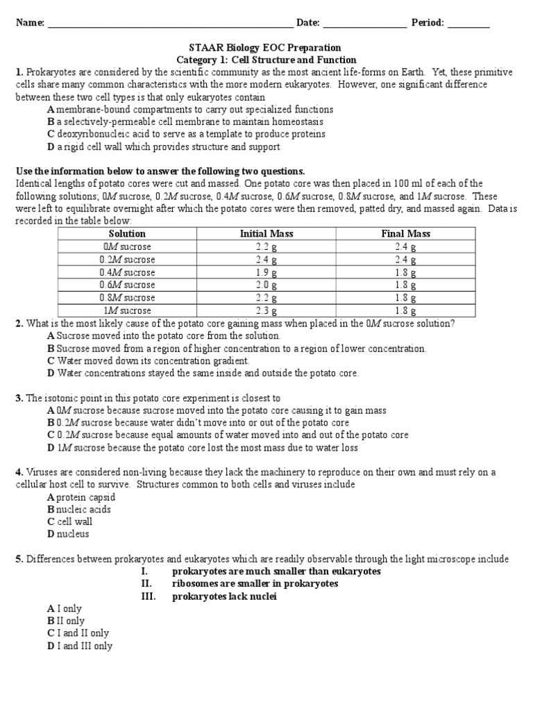 Staar Biology Preparation Packet (Wo-Coversheet) | PDF | Translation ...