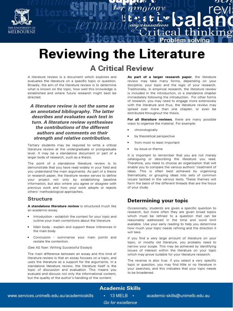 Reviewing The Literature Unimelb | PDF | Literature Review | Essays