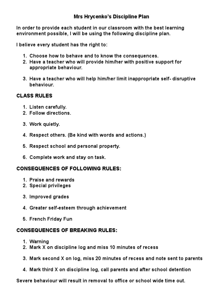 Classroom Discipline Plan Overview | PDF