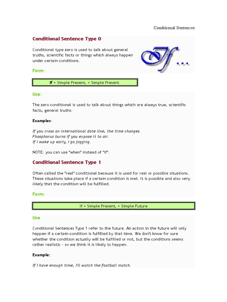Conditional Sentence Type 0: Form | PDF