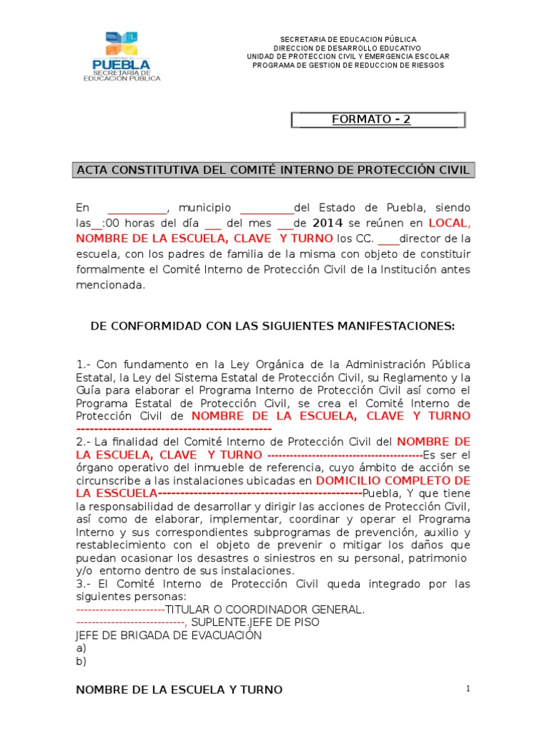 Acta Protecciòn Civil.