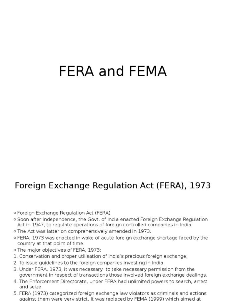 Fera & Fema | PDF | Foreign Exchange Market | Capital Account