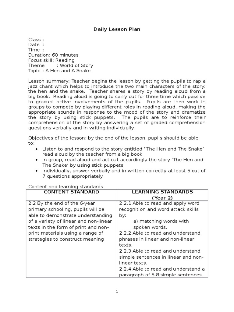Sample Lesson Plan | PDF | Reading (Process) | Reading Comprehension