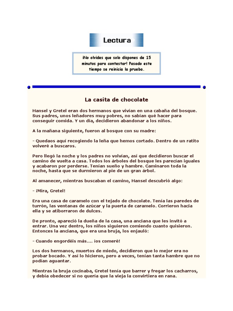 Ejercicios de Comprension Lectora | PDF | Hansel y Gretel | Ocio