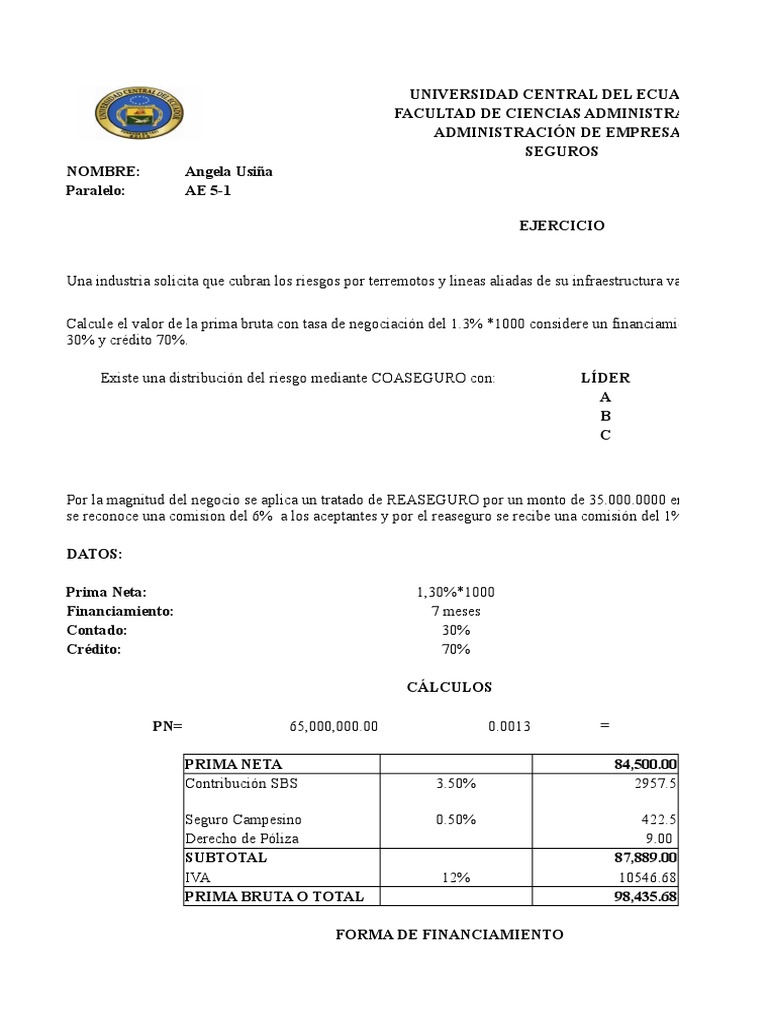 Ejercicio de Aplicación Reaseguros | PDF