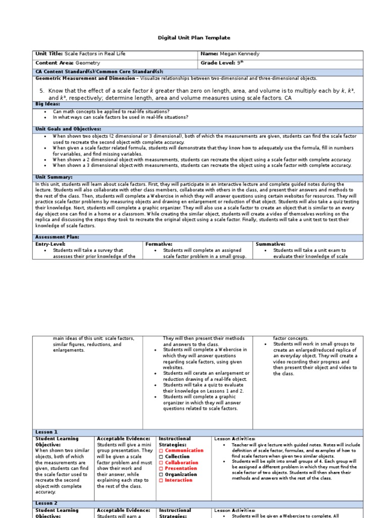 Scale Factors in Geometry Unit Plan | PDF | Education Theory | Epistemology