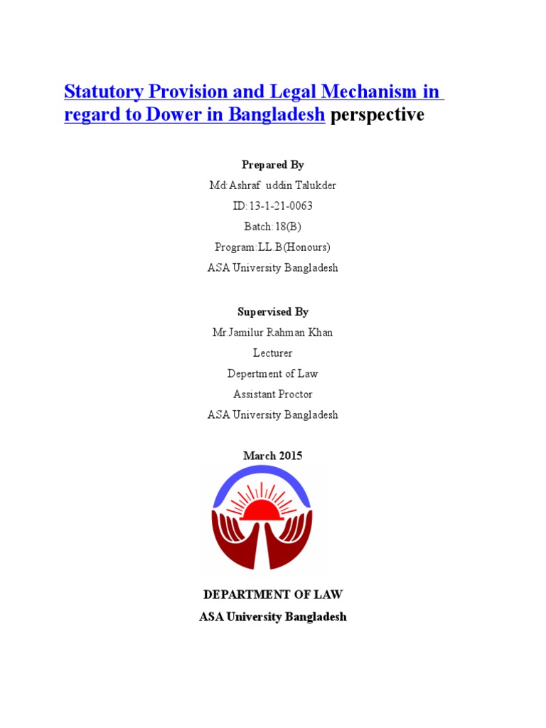 Statutory Provision and Legal Mechanism in Regard To Dower in ...