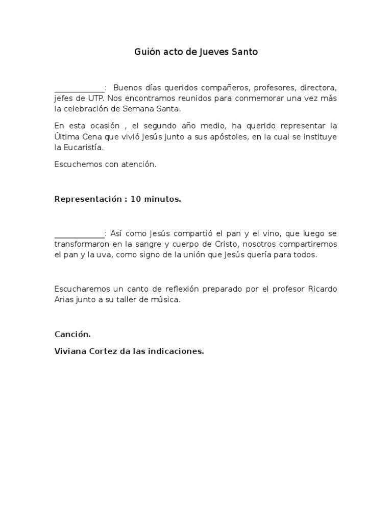 Guión Acto de Jueves Santo | PDF | Adoración Cristiana Y Liturgia | Comportamiento cristiano y ...