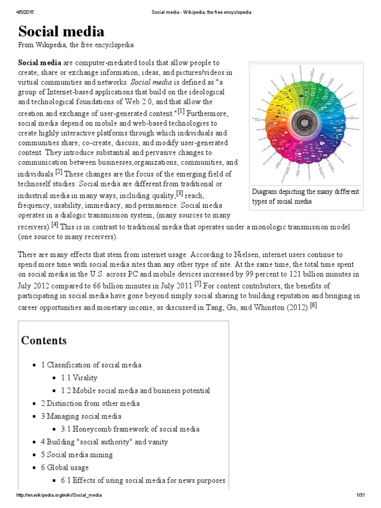 Social media - Wikipedia, the free encyclopedia.pdf | Digital & Social ...