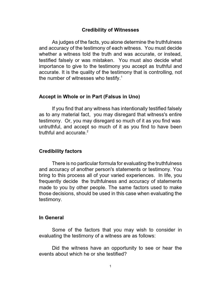 Credibility of Witnesses | PDF | Witness | Testimony