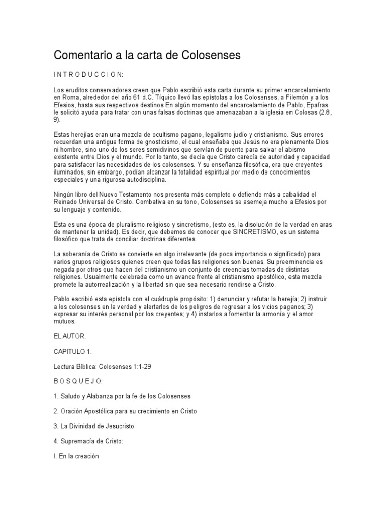 Comentario a Colosenses: Herejías y Soberanía de Cristo | PDF | Cristo (título) | Epístola a los ...