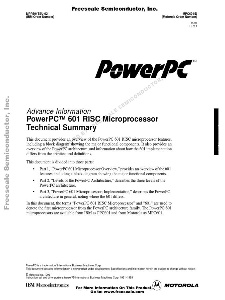 PowerPC™ 601 RISC Microprocessor Technical Summary | PDF | Cpu Cache | Instruction Set