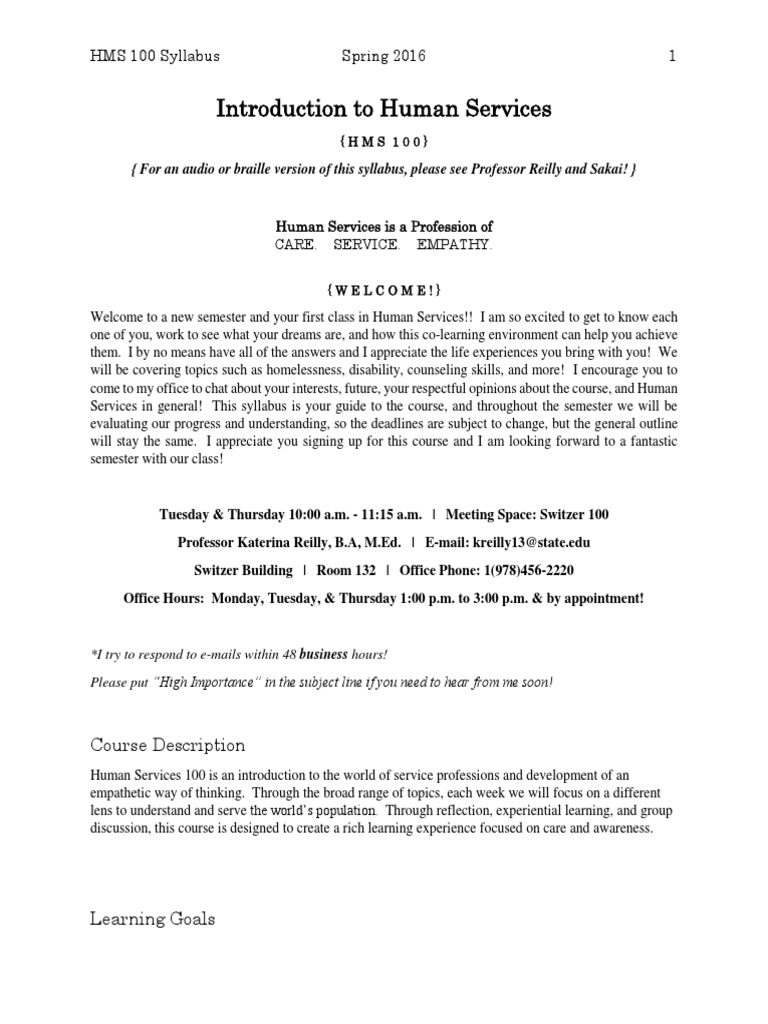 Human Services Syllabus | PDF | Homework | Syllabus