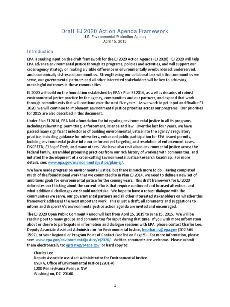 Draft Framework | PDF | United States Environmental Protection Agency ...