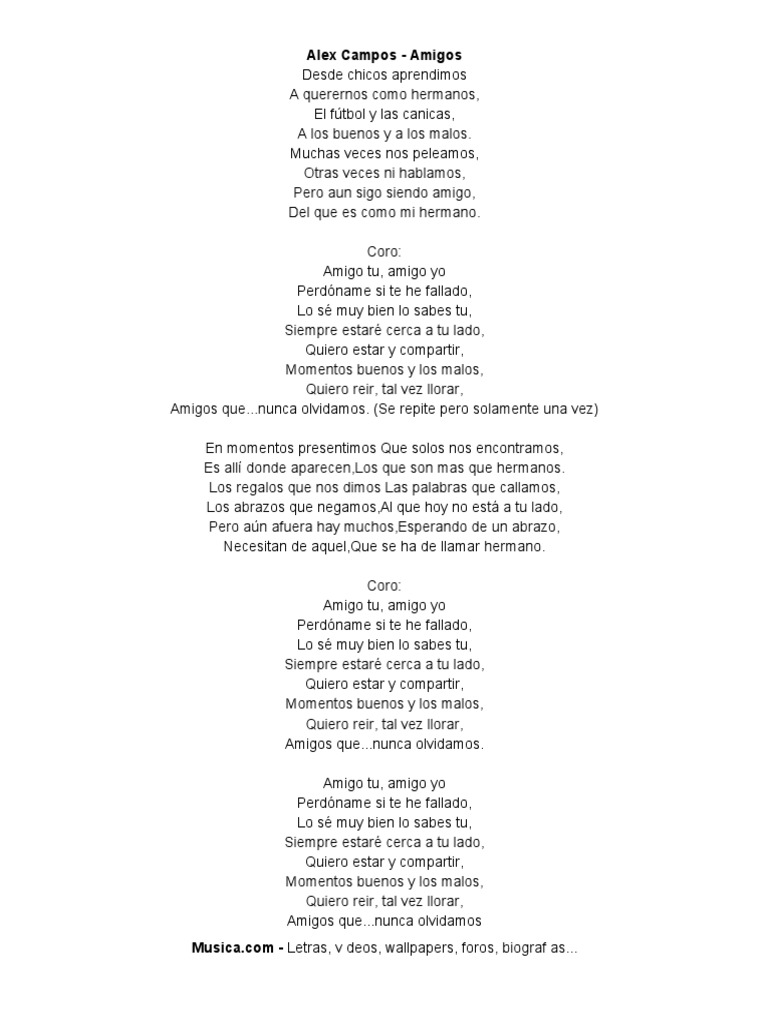 Letra de Amigos de Alex Campos - MUSICA PDF | PDF