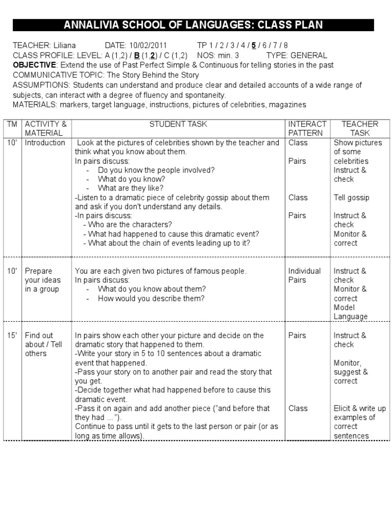 Annalivia School of Languages: Class Plan | PDF | Lesson Plan | Phrase