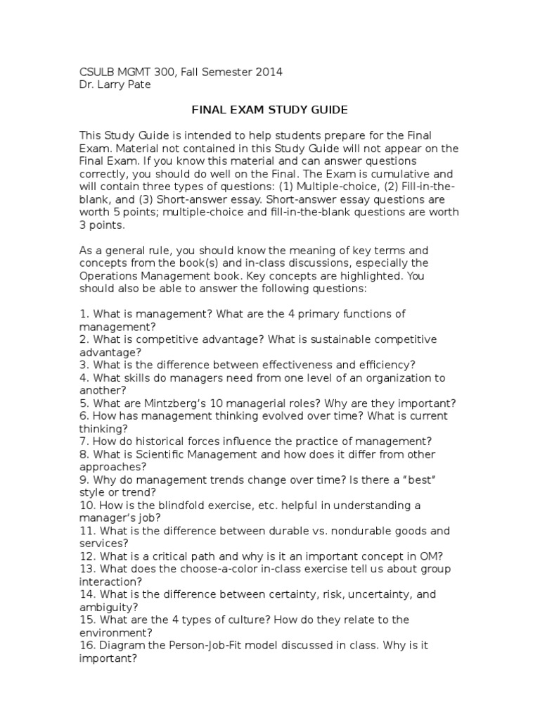 MGMT 300 Final Exam Study Guide | PDF | Strategic Management | Swot ...