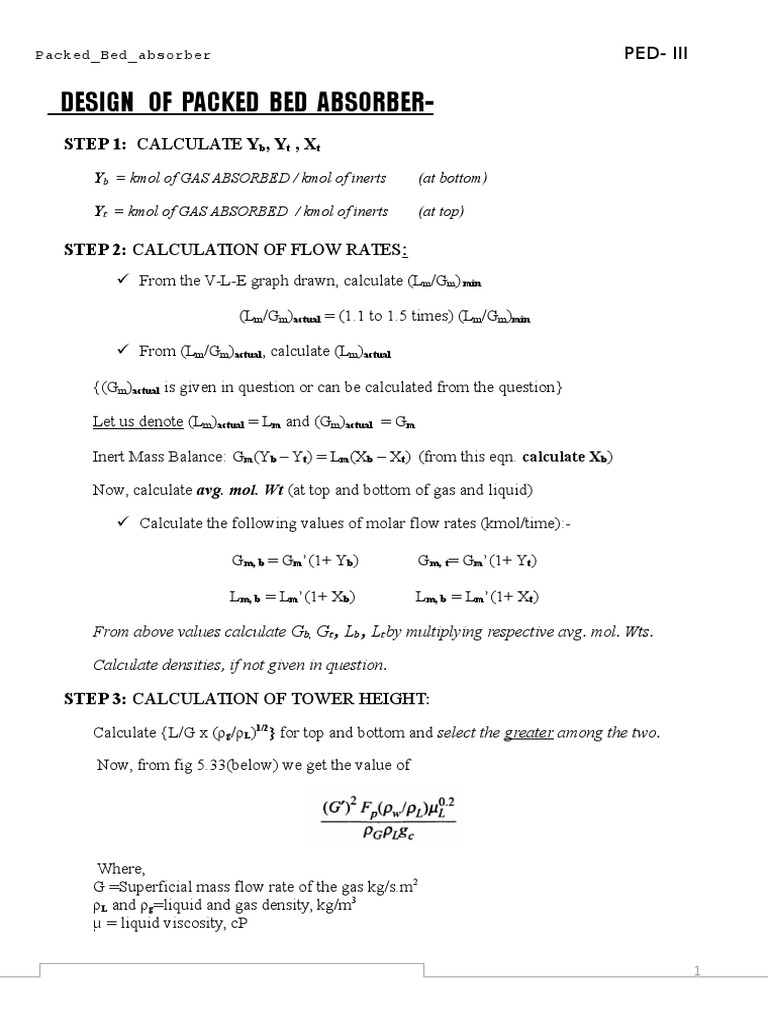 Design of Packed Bed Absorber-: Step 1: Calculate Y, Y, X | PDF | Gases ...