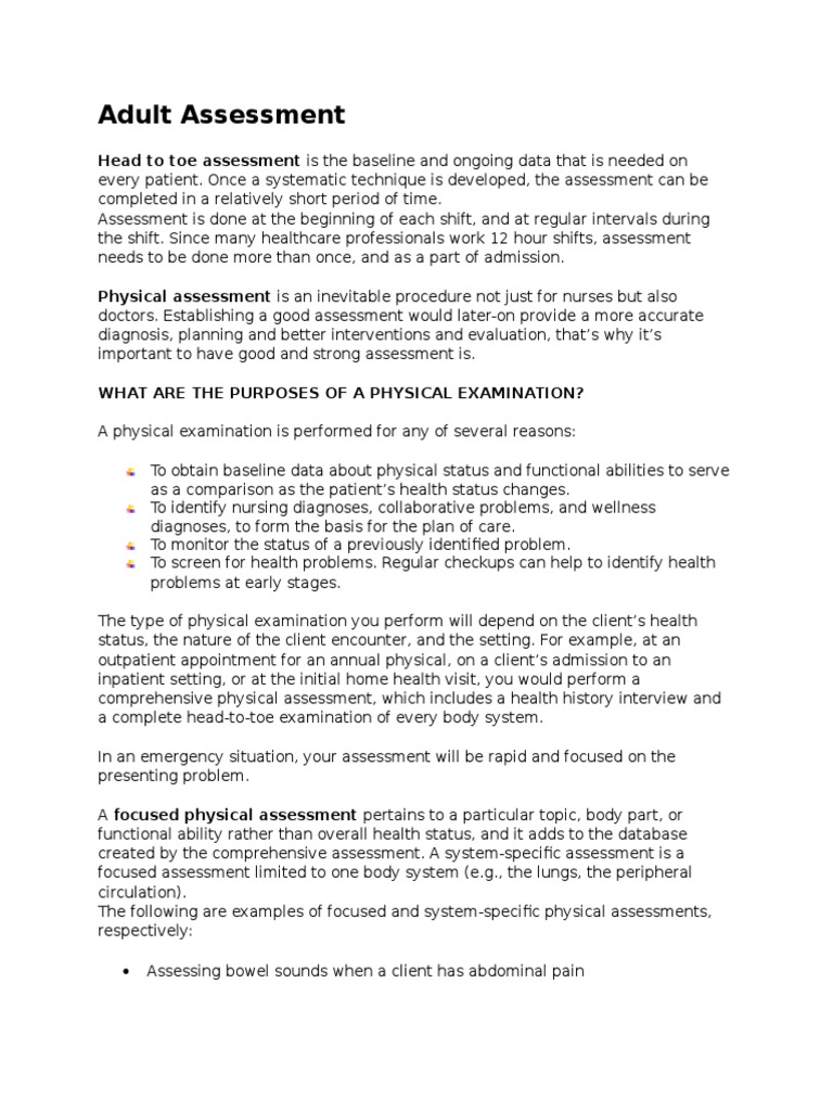 Adult Assessment: Head To Toe Assessment Is The Baseline and Ongoing ...