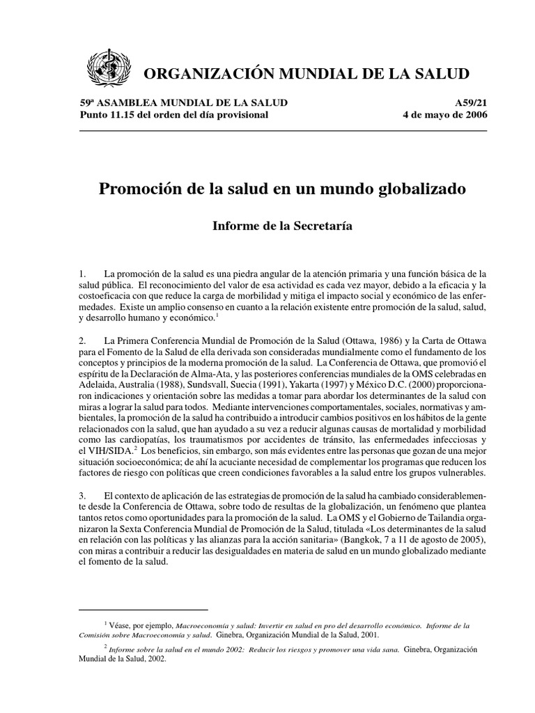 Carta de Ottawa y Promoción de la Salud | PDF | Promoción de la salud ...