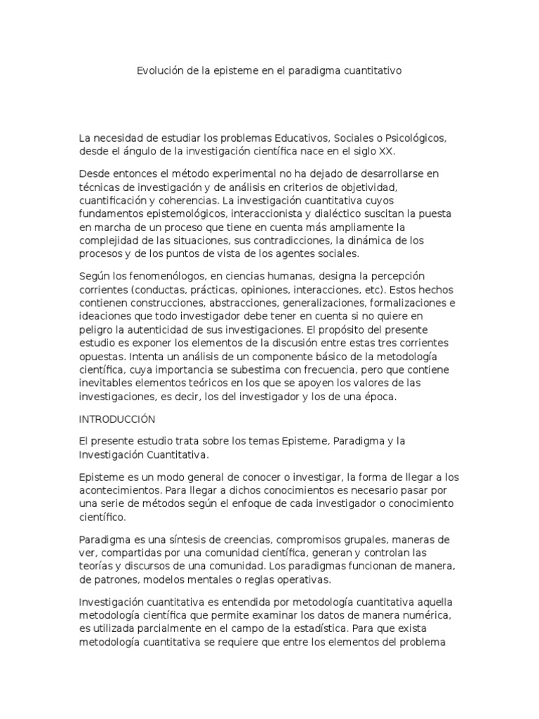 Episteme y Paradigma en Investigación Cuantitativa | PDF | Paradigma ...