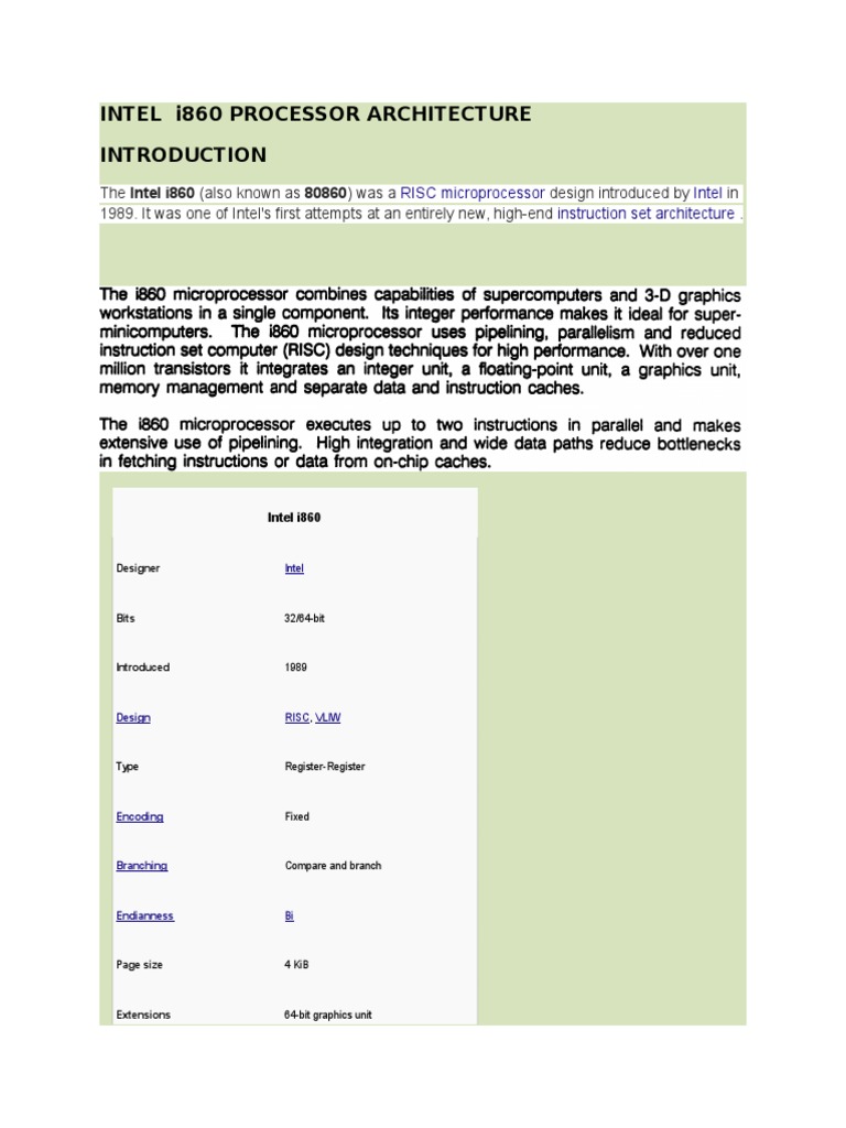 Intel I860 Processor Architecture Word | PDF | Digital Technology ...