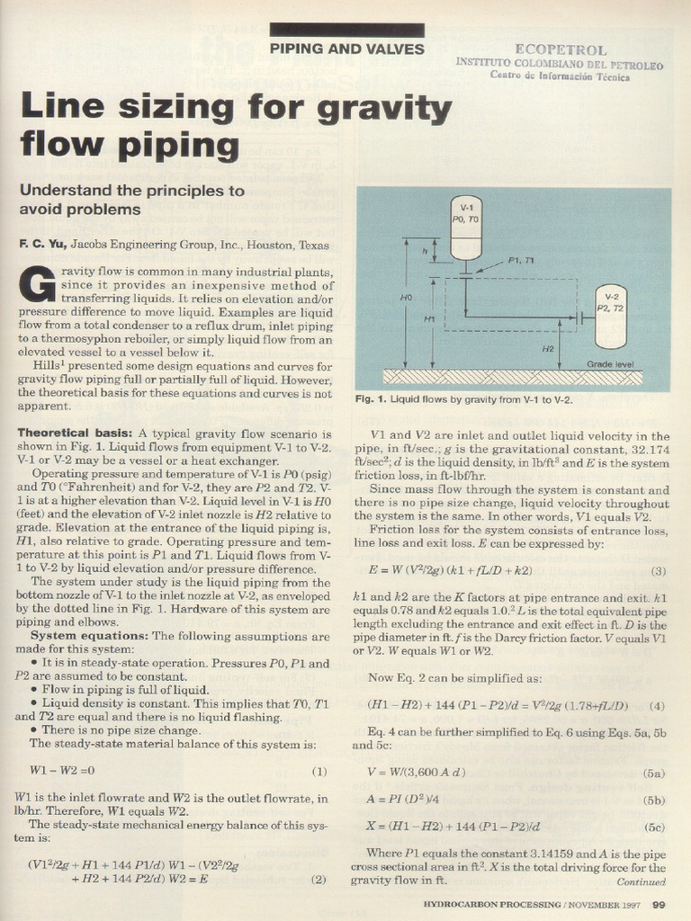 Line Sizing For Gravity Flow Piping PDF | PDF