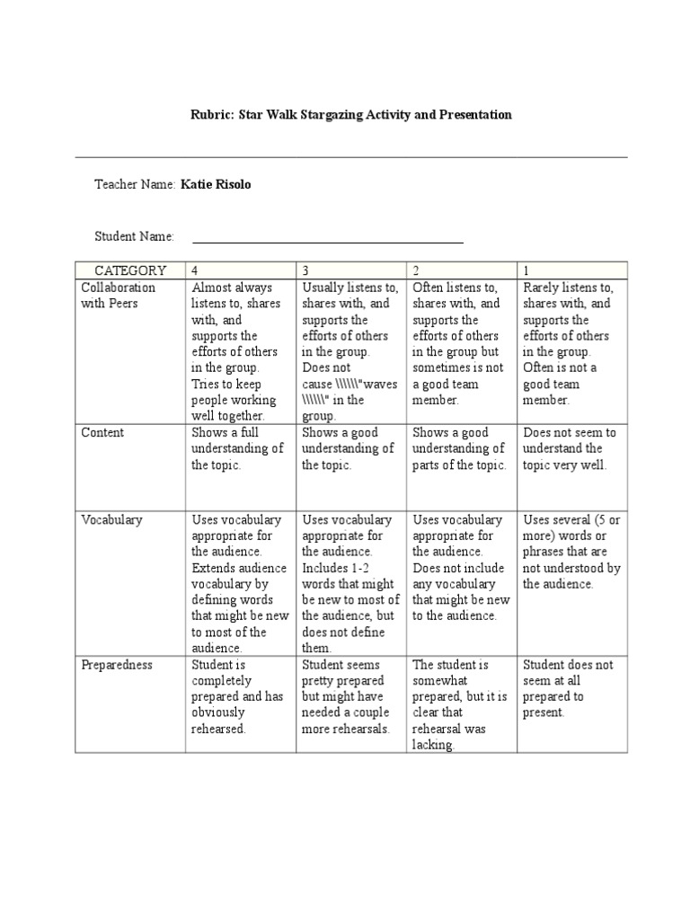 Stargazing Activity Rubric Guide | PDF
