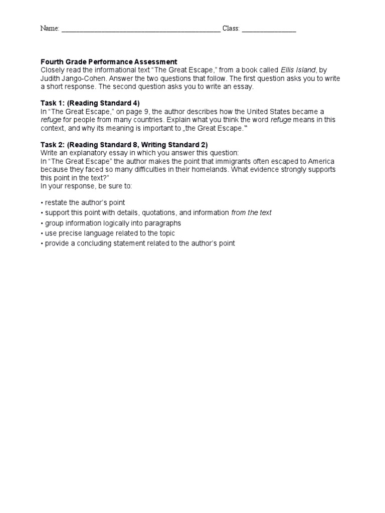 Great Escape Assessment Questions | PDF | Language Arts & Discipline ...