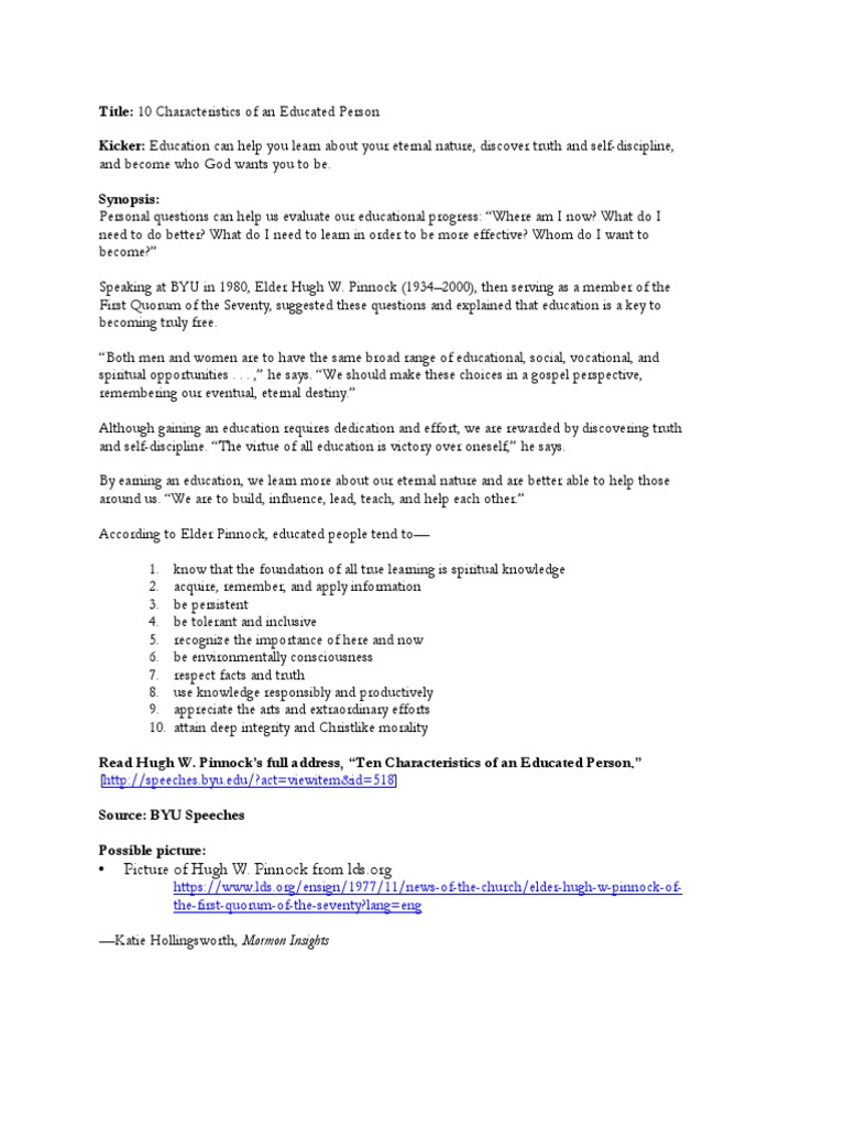 Characteristics of an Educated Person | PDF | Truth | Philosophical ...