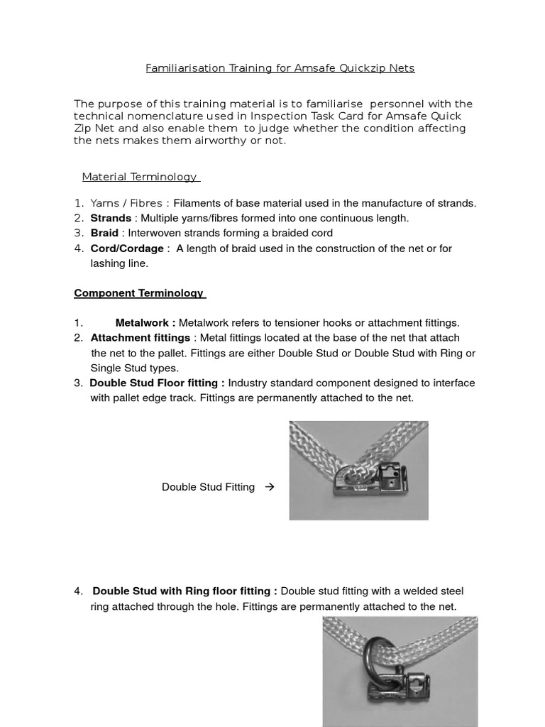 Familiarisation Training For Amsafe Quickzip Nets | PDF | Rope | Industries
