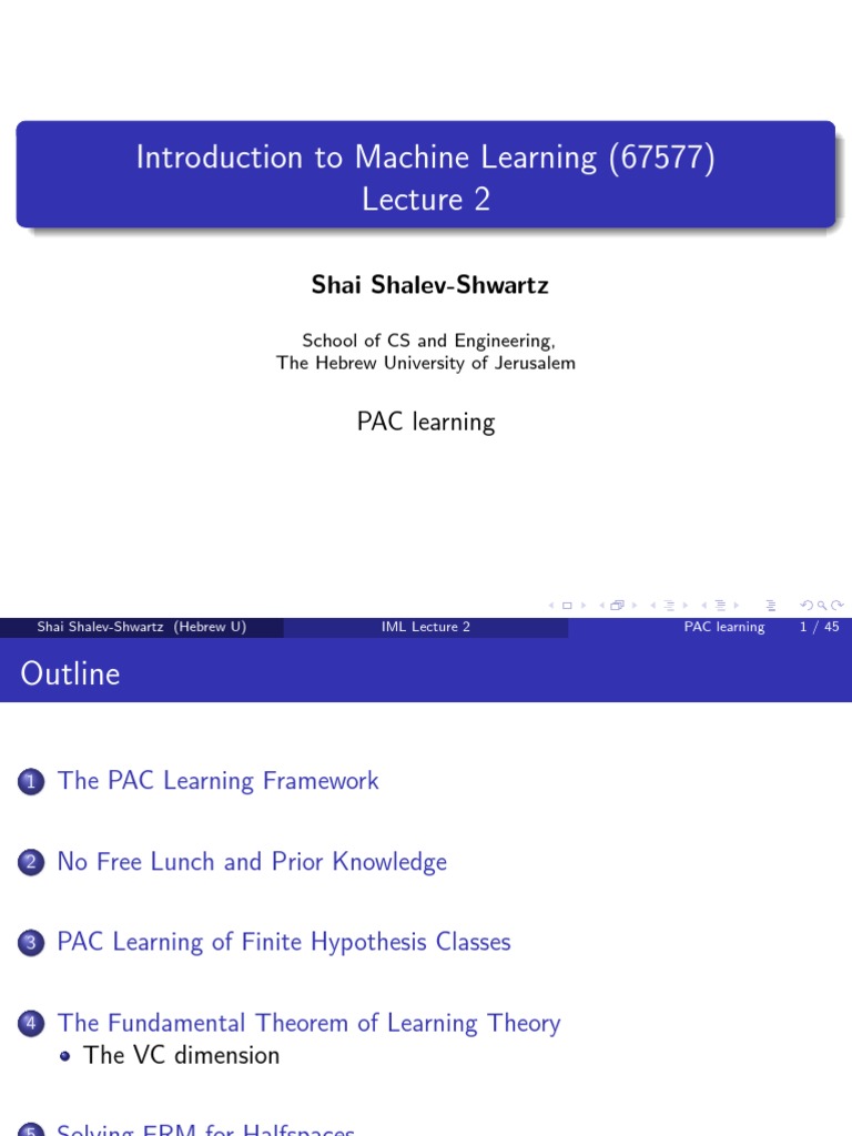 Introduction To Machine Learning (67577) : Shai Shalev-Shwartz | PDF ...
