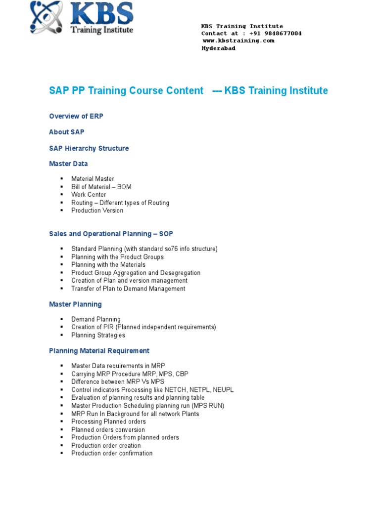 SAP PP Training Course Overview | PDF | Business | Computers