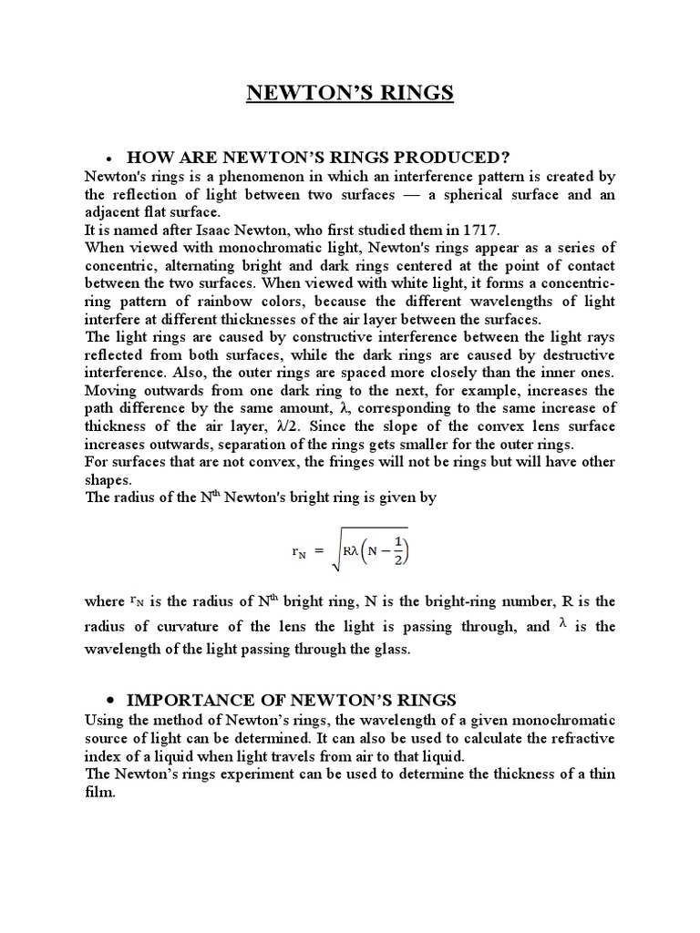 Newton's Rings | PDF | Interference (Wave Propagation) | Lens (Optics)