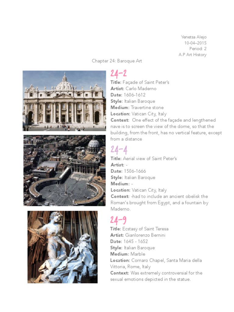 Chapter 24: Baroque Art: Yenetsa Alejo 10-04-2015 Period: 2 A.P Art ...