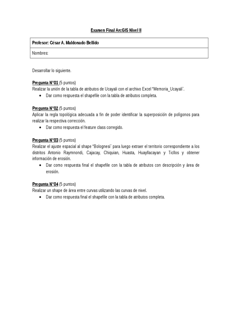 Examen Final ArcGIS Nivel II | PDF | Ciencia y matemáticas | Informática