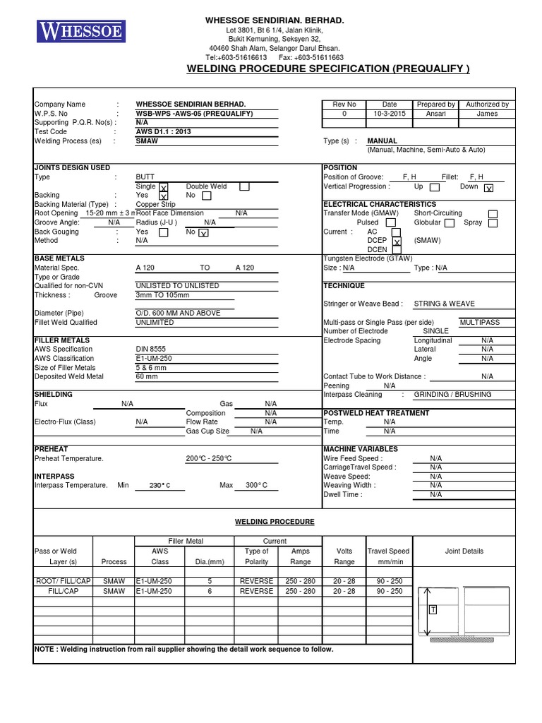 Welding Procedure Specification WSB-WPS-AWS-05 | PDF | Business ...