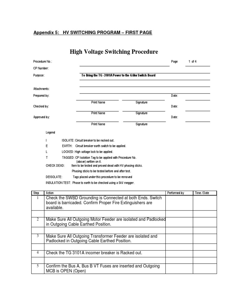 HV Switching Procedure | PDF | Switch | Voltage