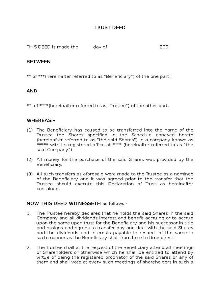 Trust Deed Shares | PDF | Trust Law | Trustee