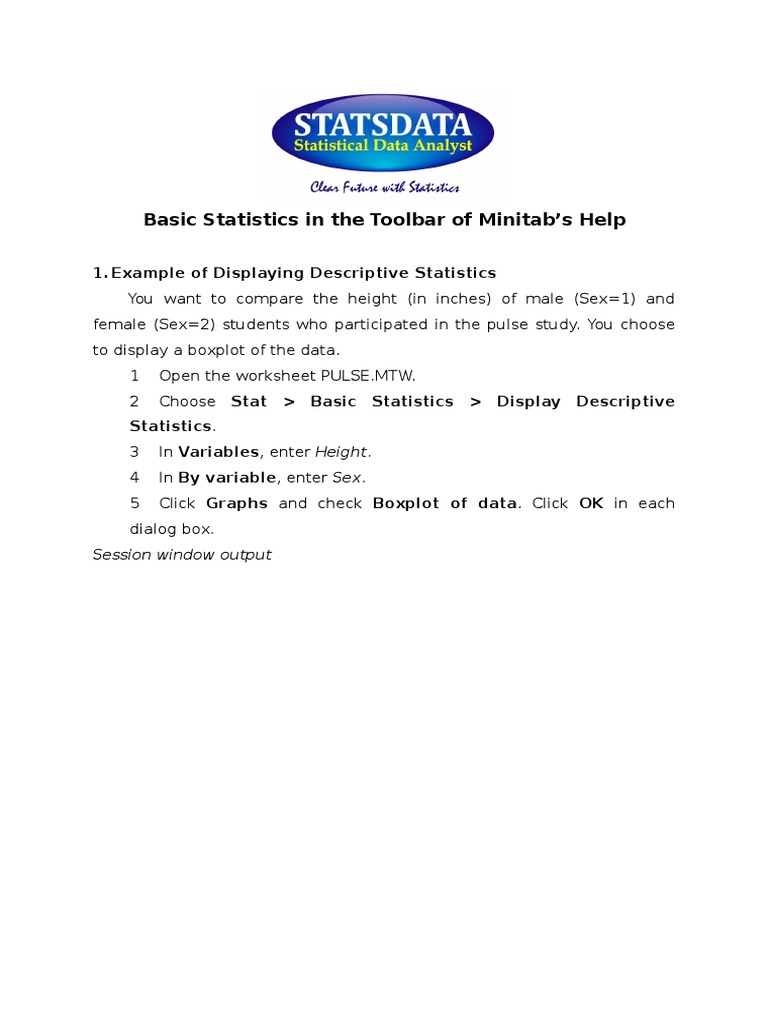 Basic Statistics in The Toolbar of Minitab's Help | PDF | P Value ...